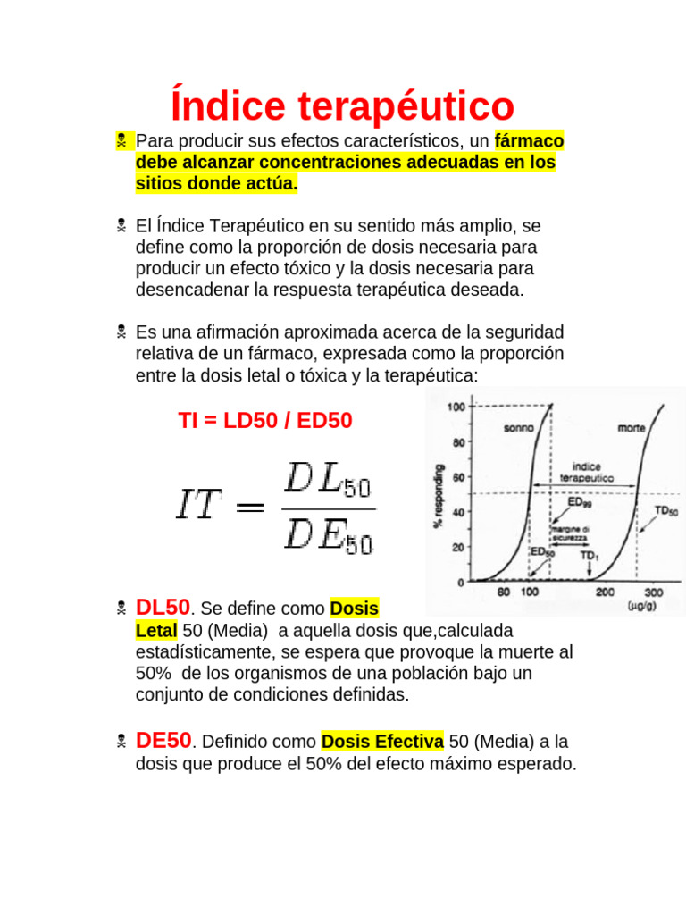 Índice Terapéutico: TI LD50 / ED50 | PDF