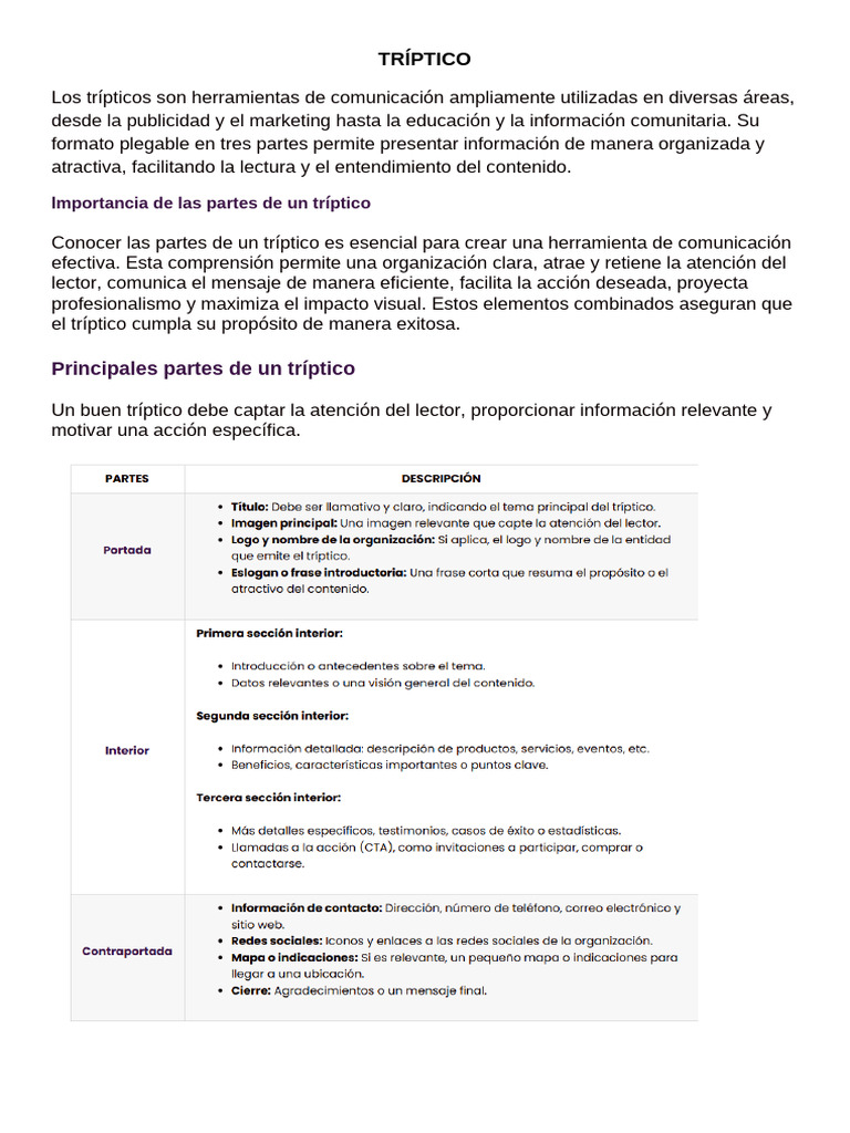 Partes Clave de un Tríptico Efectivo | PDF