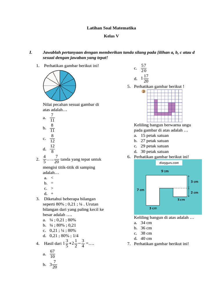 UAS Matematika Kelas 5 SMT 1 | PDF