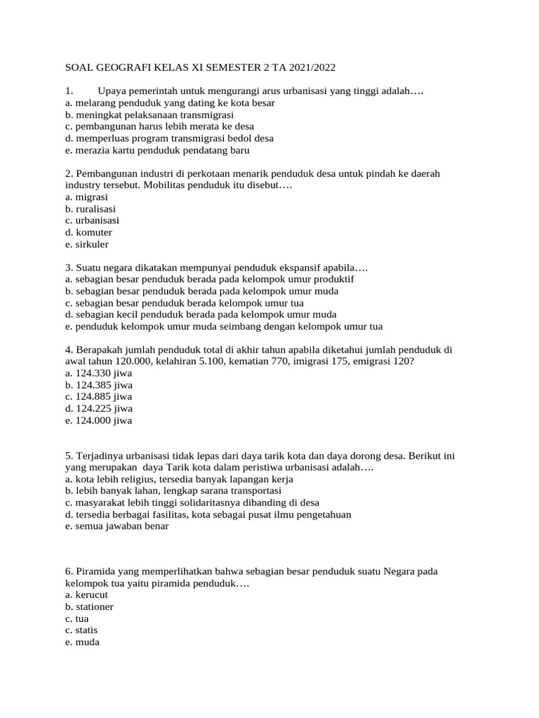 Soal Geografi KLS Xi SM2 | PDF