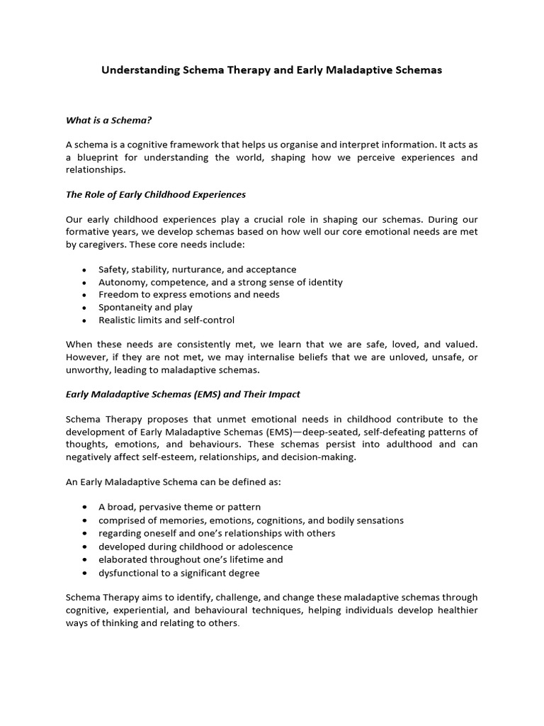 Understanding Schema Therapy and Early Maladaptive Schemas | PDF