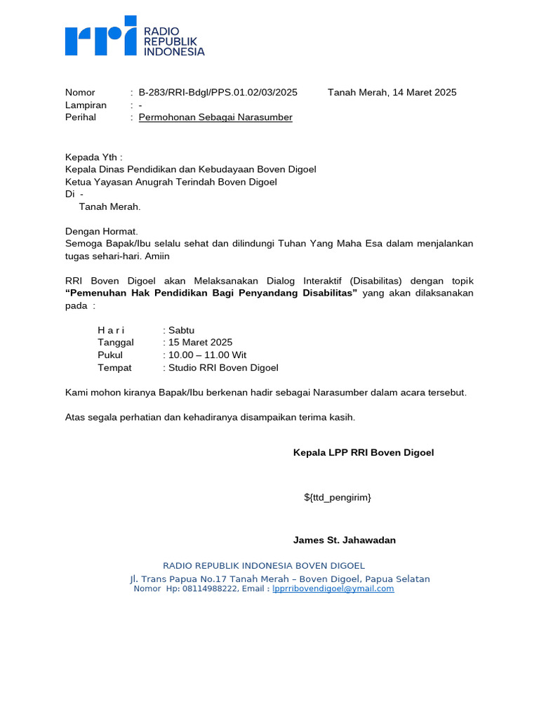 Surat Narsum Dialog Interaktif (Disabilitas) 15 Maret 2025 | PDF