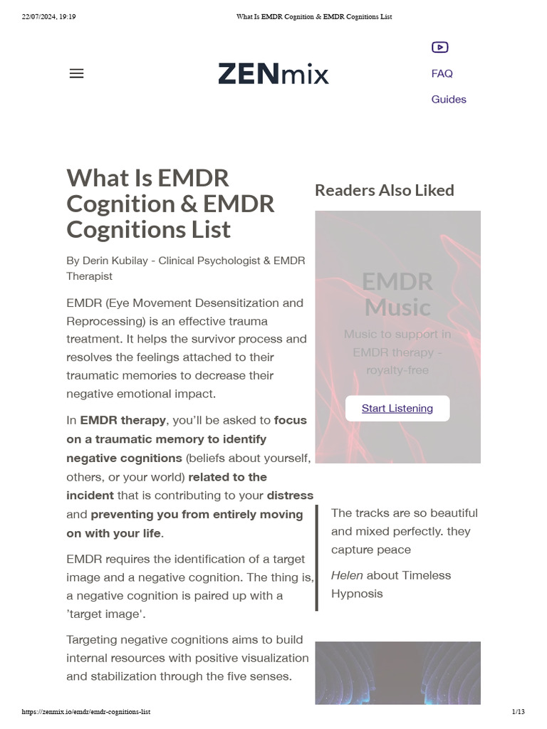 EMDR Negative and Positive Cognitions List | PDF | Eye Movement ...