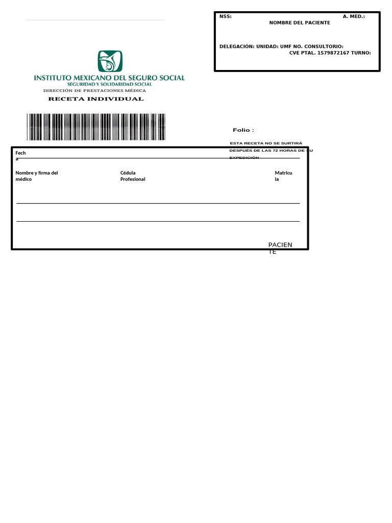 Formato de Receta Medica Imss Editable | PDF