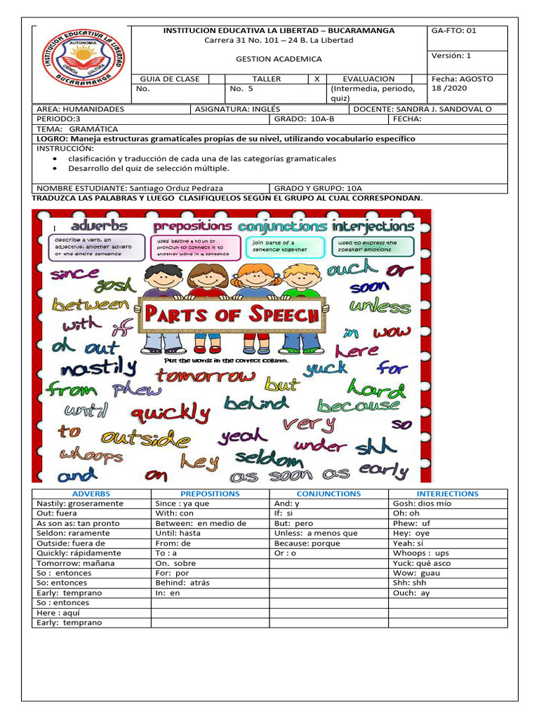 Parts of Speech Workbook | PDF | Adjective | Adverb