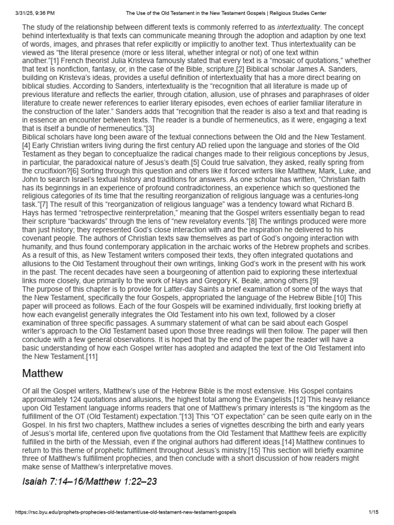 The Use of The Old Testament in The New Testament Gospels - Religious ...