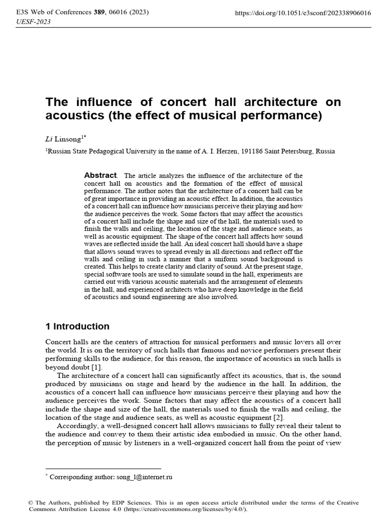 Concert Hall Acoustics | PDF | Orchestras | Acoustics