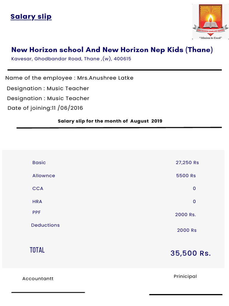 Invoice and Salary Slip for August 2019 | PDF