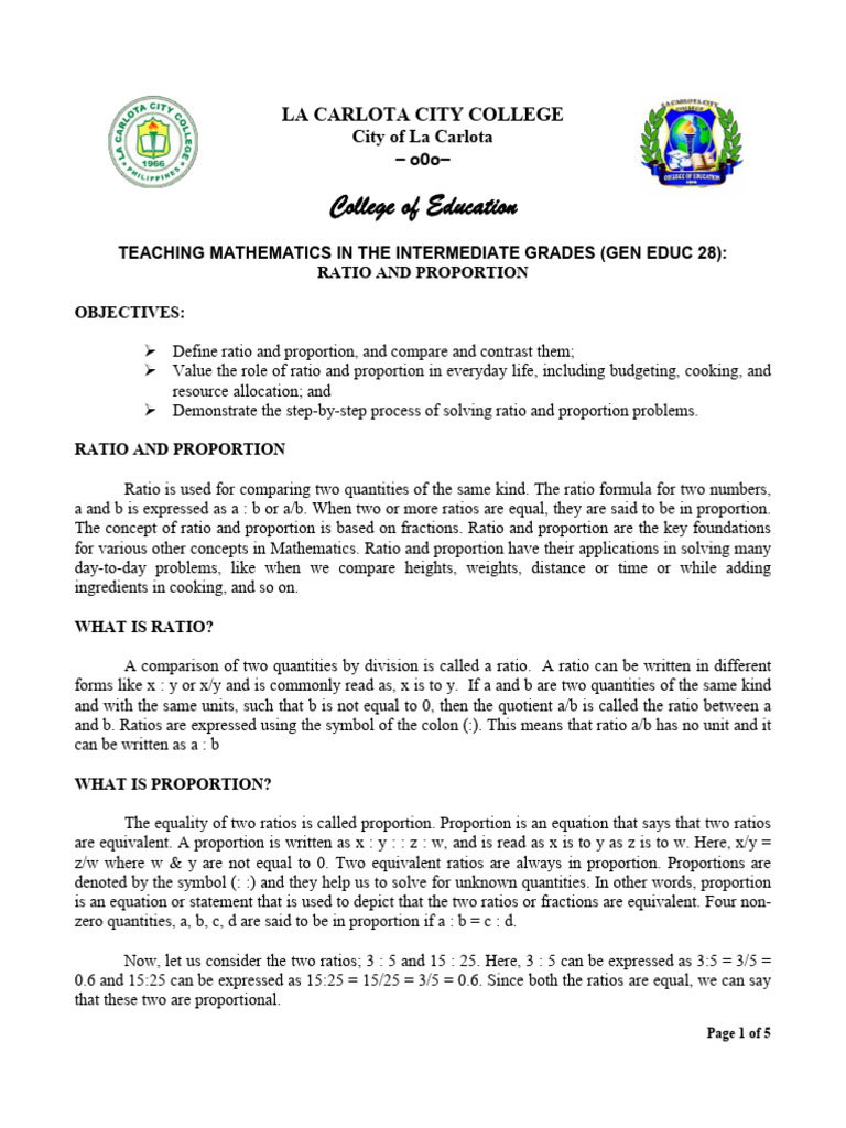 Gen Educ 28 Handout 6 | PDF | Ratio | Arithmetic