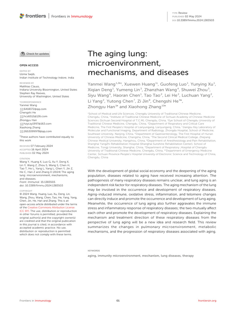 The aging lung - Microenvironment, mechanisms, and diseases | PDF ...