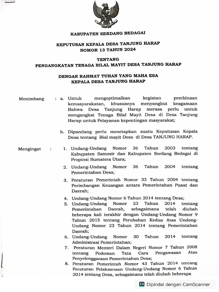 SK Bilal Mayit 2024 Desa Tanjung Harap | PDF