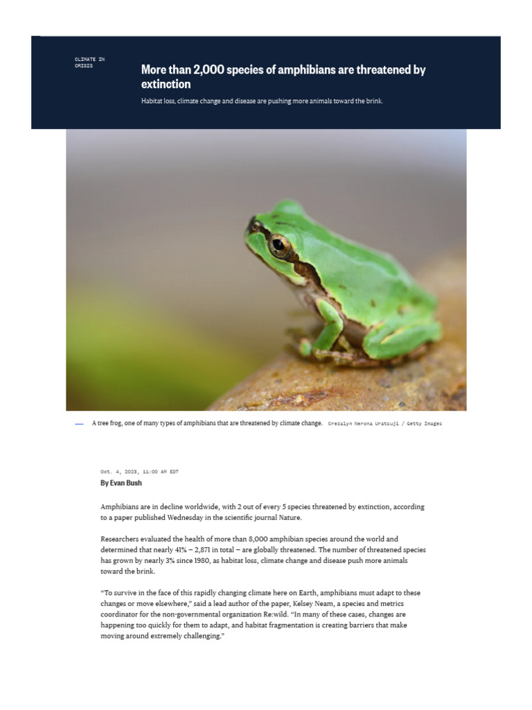 More Than 2,000 Species of Amphibians Are Threatened by Extinction ...