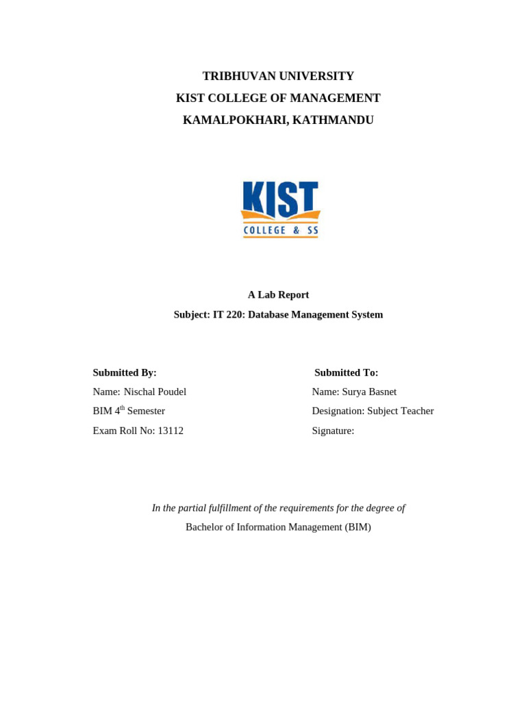 Lab Report Cover Page BIM | PDF