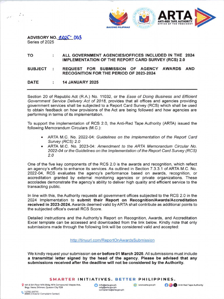 ARTA Advisory No. 2025-003 | PDF