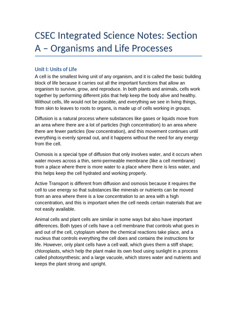CSEC Integrated Science Section A Notes | PDF | Plants | Plant Reproduction