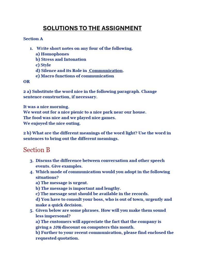 Solutions To The Assignment | PDF | Communication | Stress (Linguistics)
