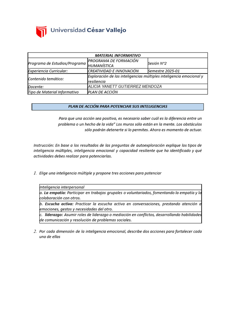 Plan de Accion 2 | PDF | Las emociones | Inteligencia emocional