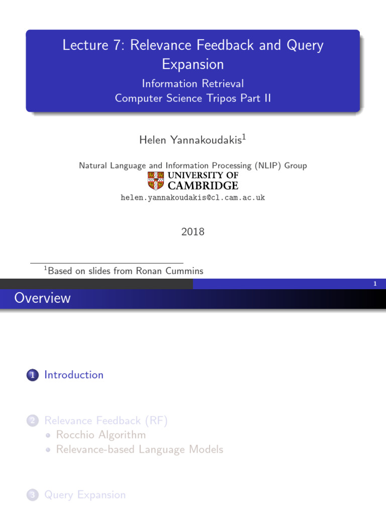 lecture7-relevance-feedback | PDF | Information Retrieval | Applied Mathematics