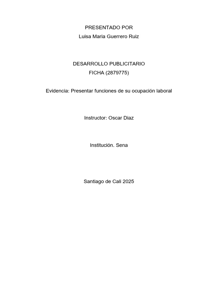 Presentar Funciones de Su Ocupacion Laboral | PDF