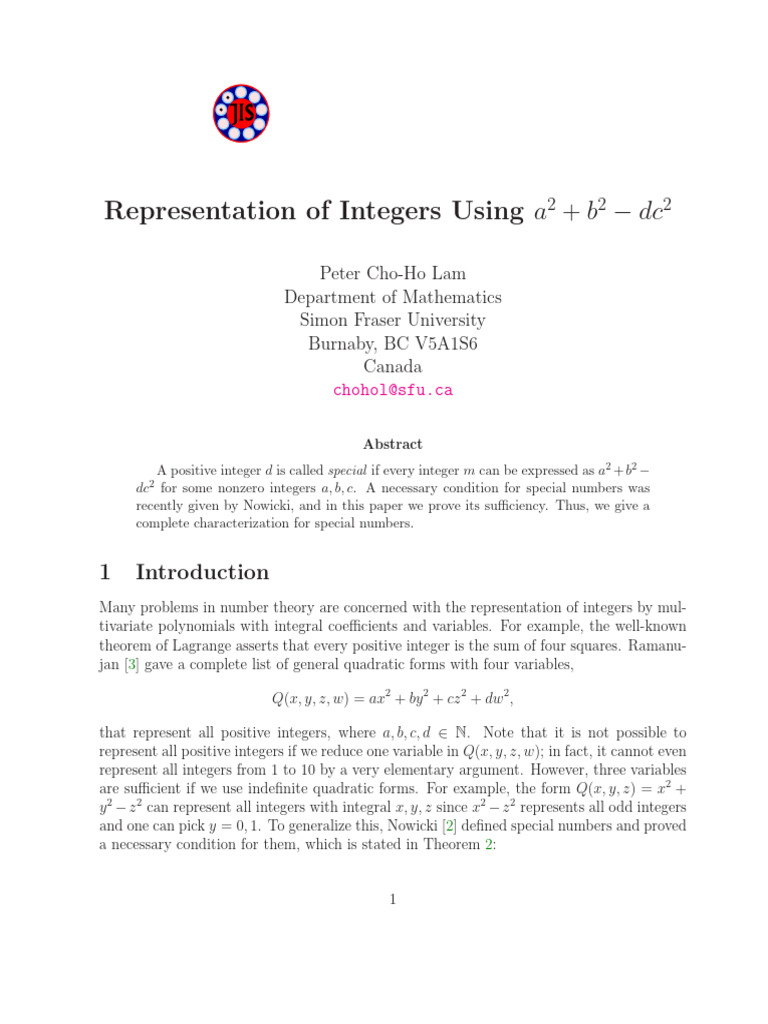 Representation of Integers Using: A B DC | PDF | Numbers | Prime Number