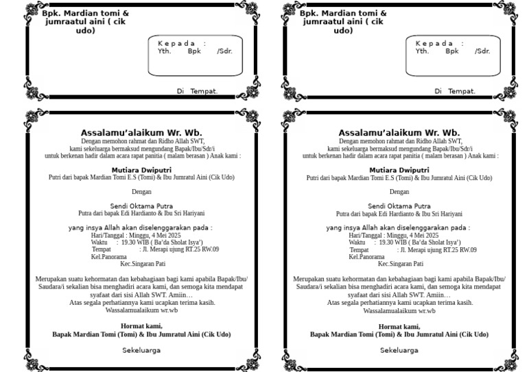 Undangan Kenduri Sekulak | PDF