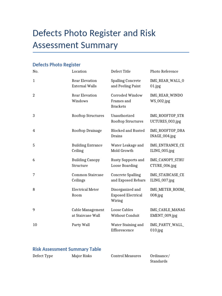 Defects Photo Register and Risk Assessment | PDF | Corrosion ...