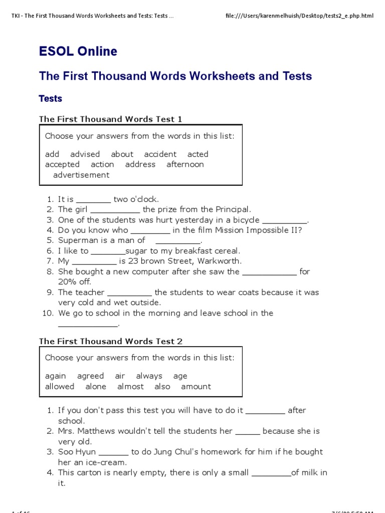 Tests Esol | Test (Assessment) | Nature