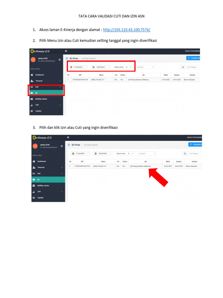 Tata Cara Validasi Izin Dan Cuti | PDF