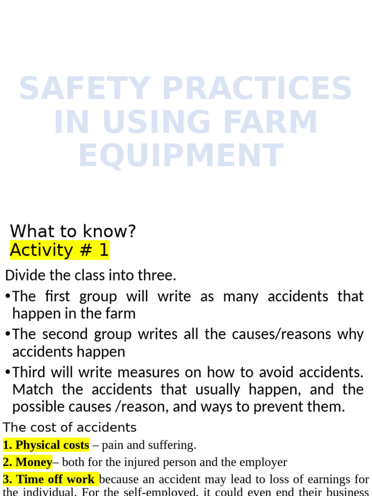 Safety Practices in Using Farm Equipment | PDF | Tractor | Traffic ...