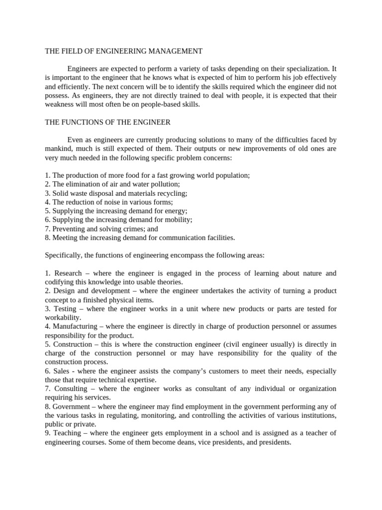 The Field of Engineering Management | PDF | Engineer | Academic Degree