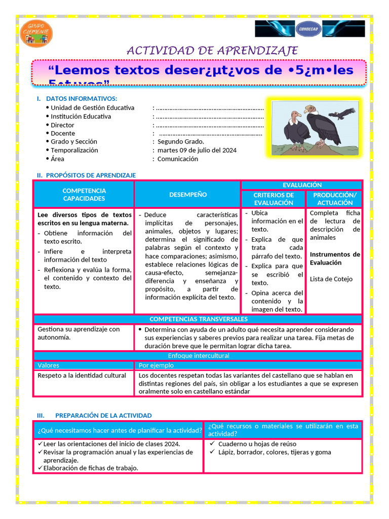 COM 2° - SESIÓN 09 JULIO_Leemos textos descriptivos de animales nativos ...
