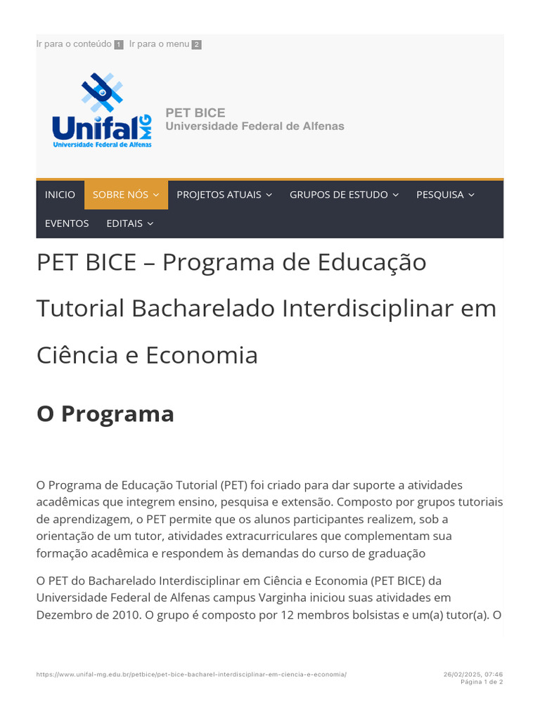 PET BICE - Programa de Educação Tutorial Bacharelado Interdisciplinar ...