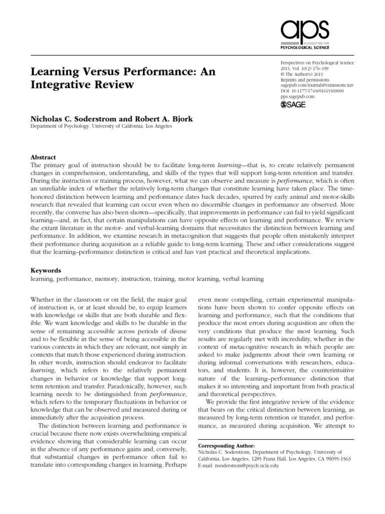 Performance vs. Apprentissage | PDF | Learning | Metacognition