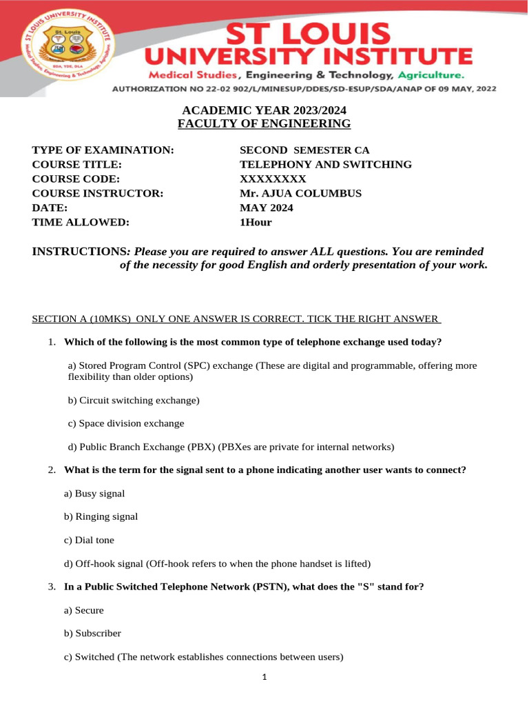 Telephony and Switching C.A | PDF | Voice Over Ip | Computer Network
