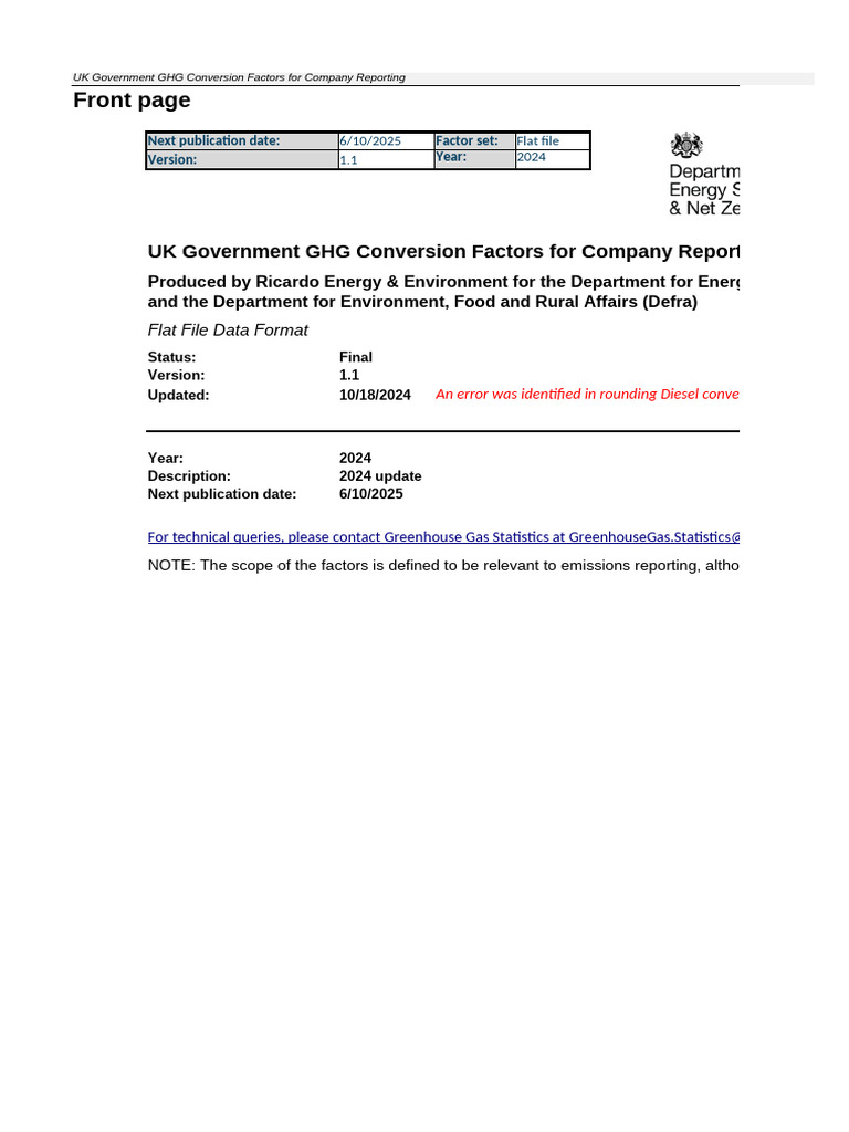 Front Page: UK Government GHG Conversion Factors For Company Reporting ...