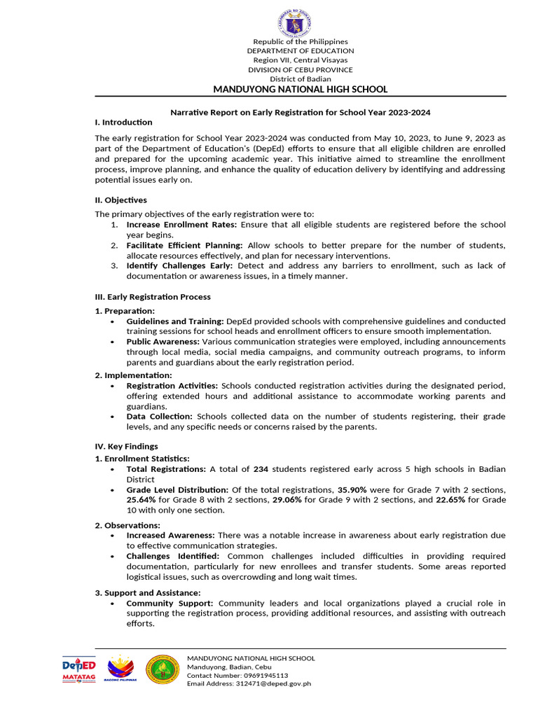 Early Registration Report | PDF