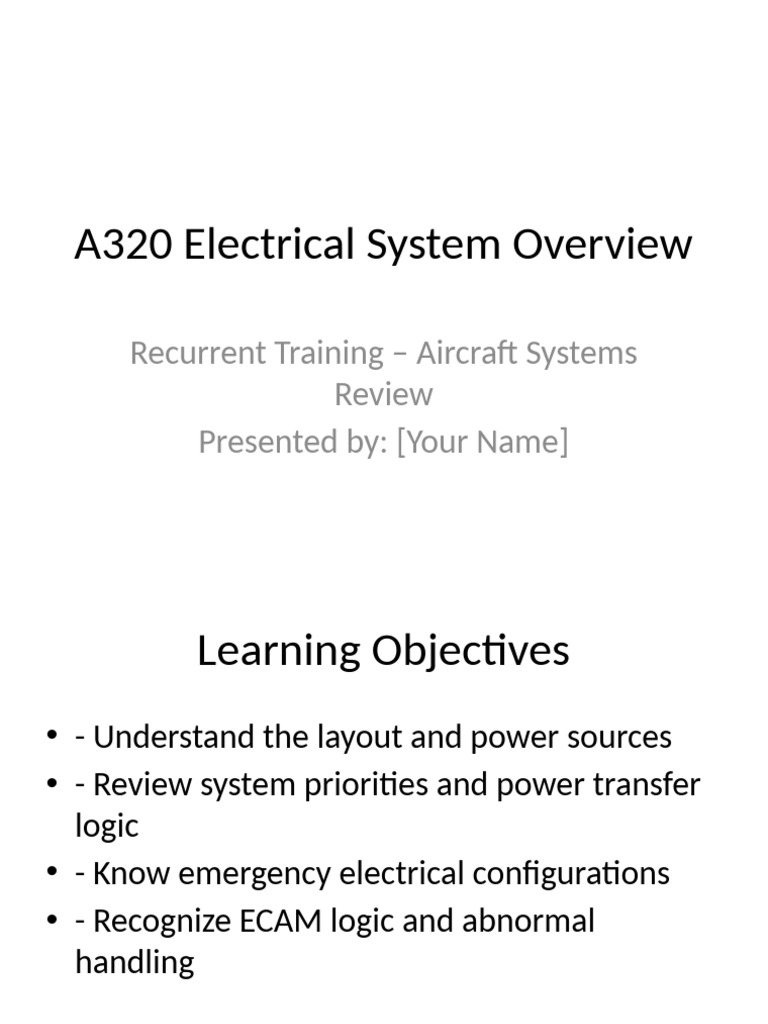 A320 Electrical System Presentation With Notes | PDF