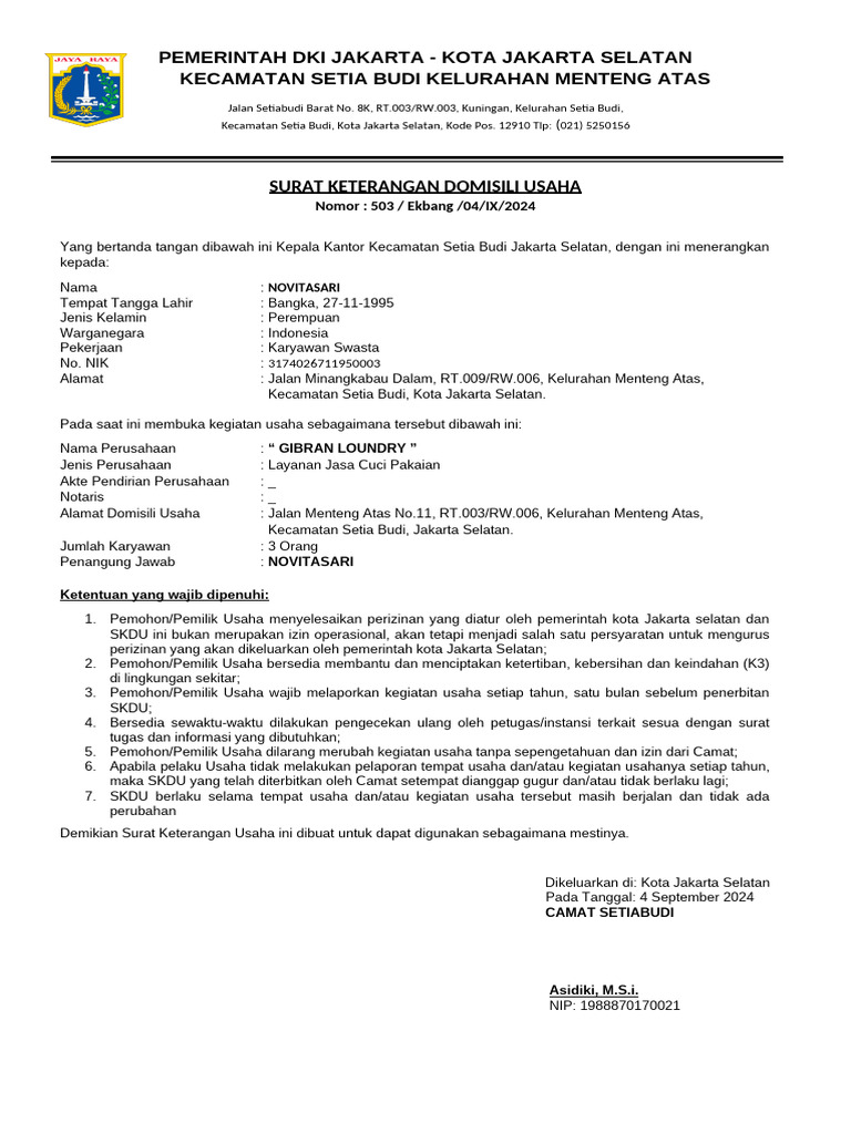 CONTOH SKU USAHA LAUNDRY | PDF