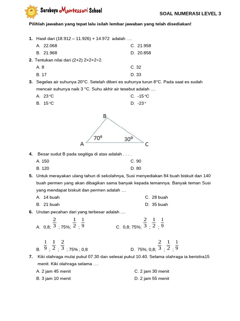 Soal Numerasi Level 3 | PDF