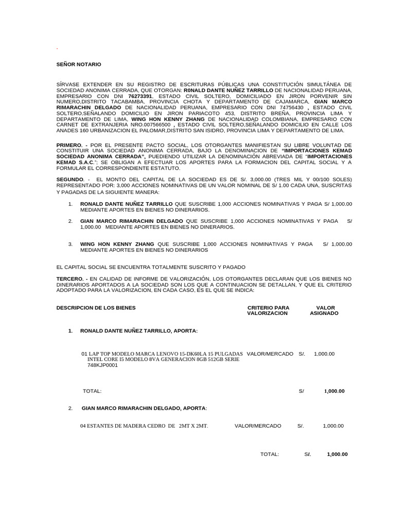 Minuta Refinal Abril 2025 Importaciones Kemad Sac | PDF | Sociedad de ...