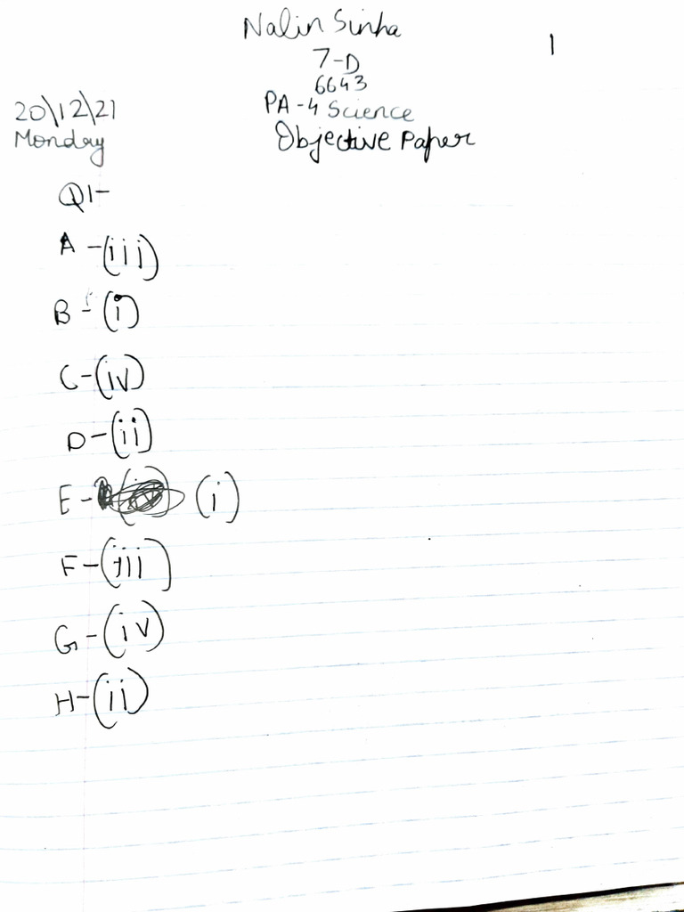 Nalin Sinha 7 D Science Paper | PDF