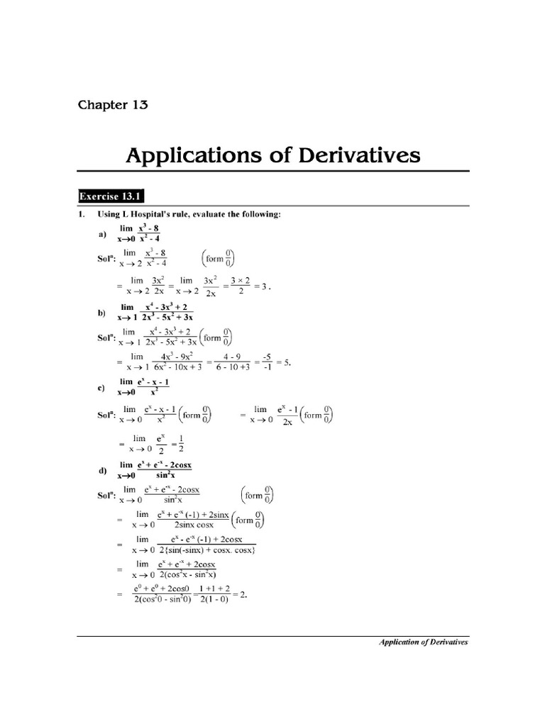 Class 12 Application of Derivatives Ex-13.1 | PDF