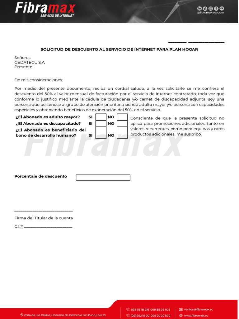 Solicitud de Descuento Internet Hogar | PDF
