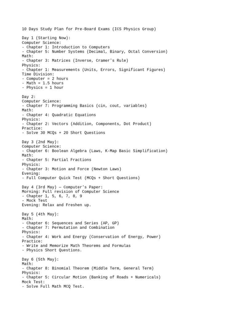 10 Days Study Plan | PDF