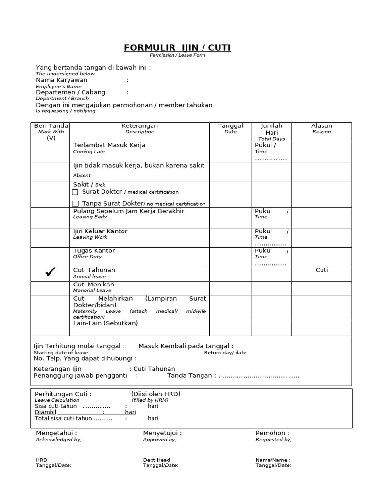 Formulir Ijin dan Cuti Karyawan | PDF