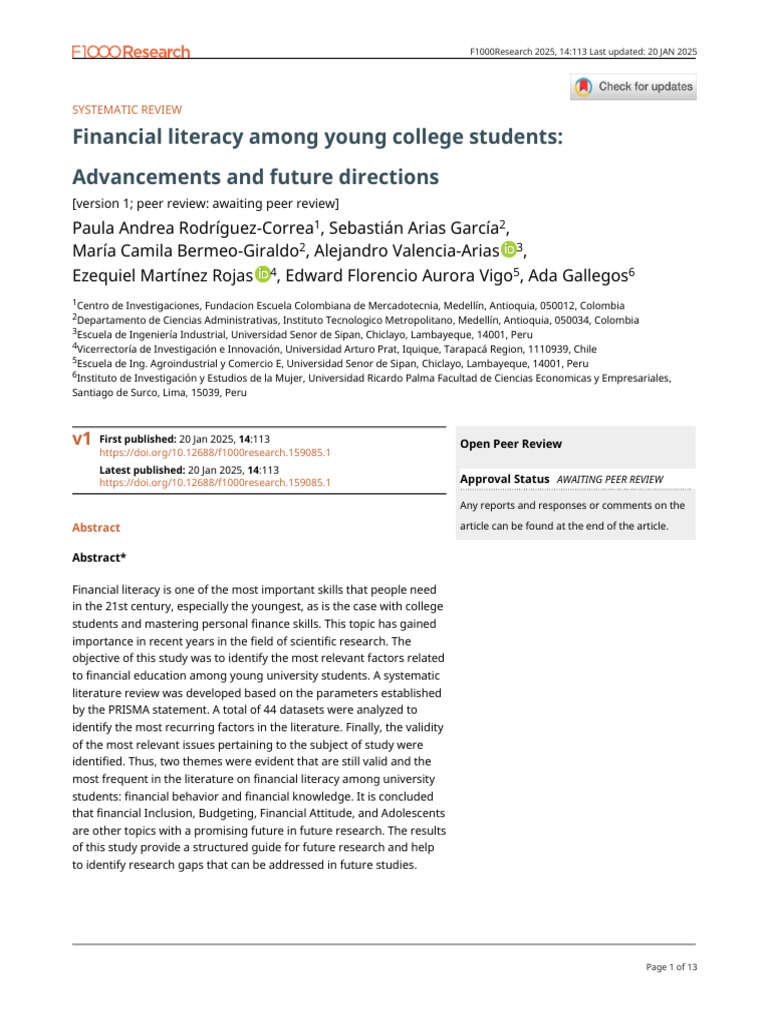 Financial Literacy in College Students | PDF