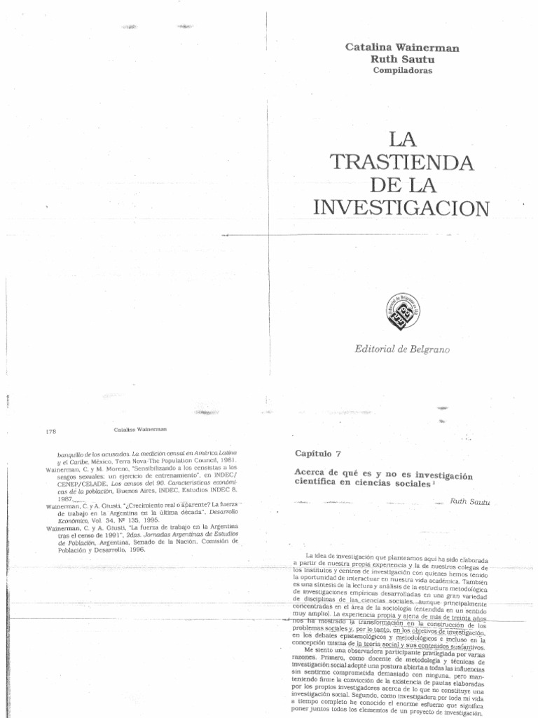 Sautu Wainerman (Comp) - La Trastienda de La Investigación. Sautu, Ruth ...