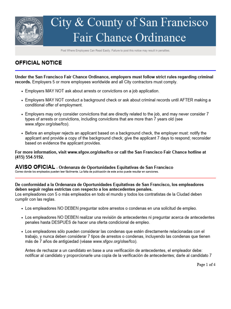 Notice To Job Applicants and Employees Under The San Francisco Fair ...