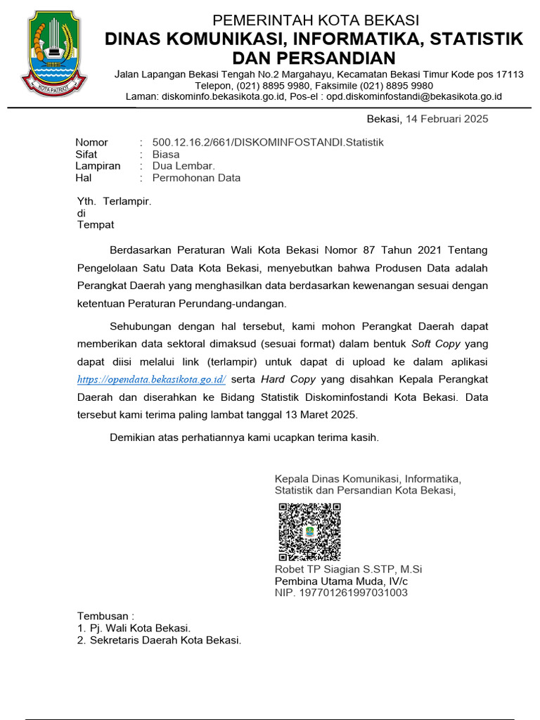 TTE SRIKANDI - Surat Permohonan Data Perangkat Daerah 2025 | PDF