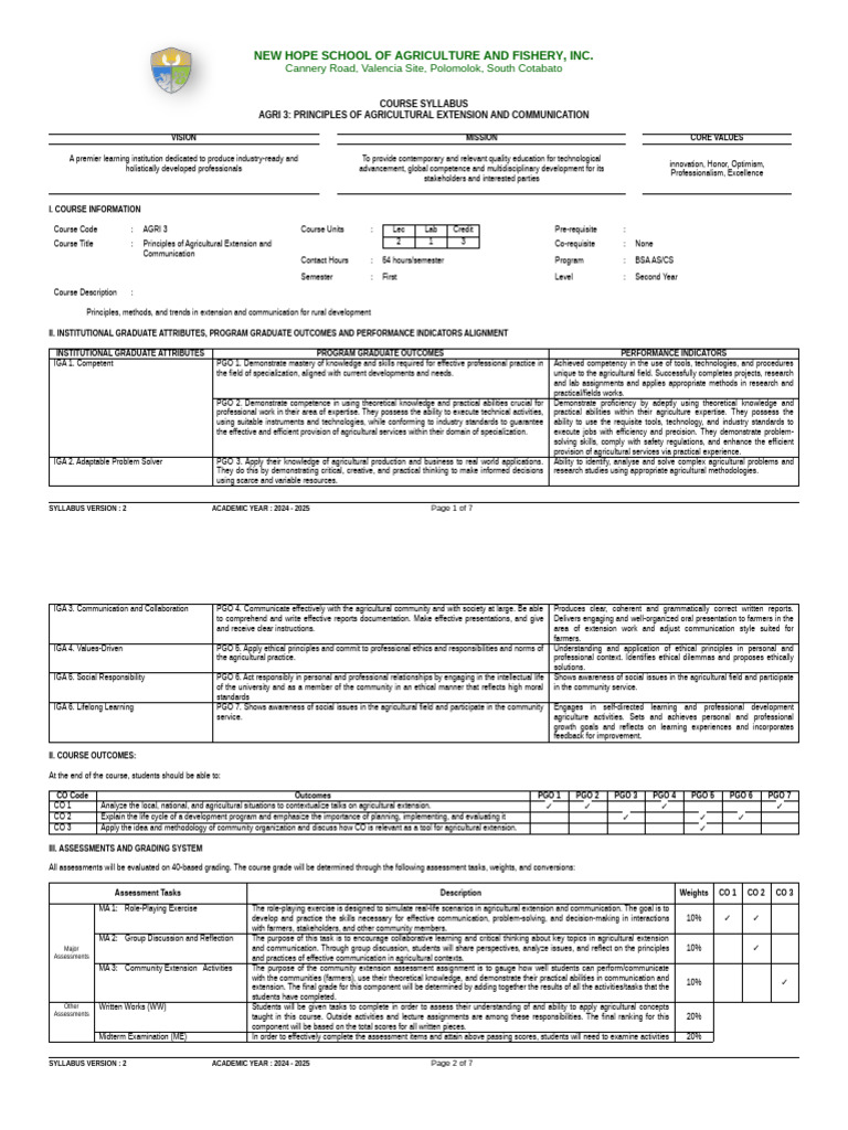 Agricultural Extension Course Syllabus | PDF | Educational Assessment ...